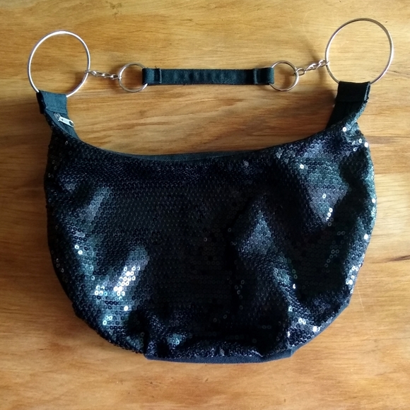 Source Unknown | Bags | Sequined Black Hobo Crescent Shaped Bag With ...